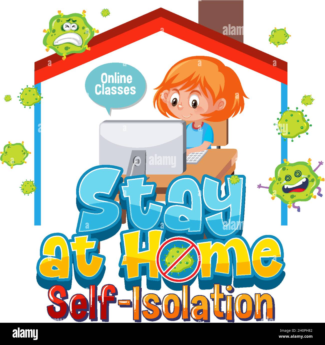 Stay at home and self-isolation banner with cartoon character work from ...