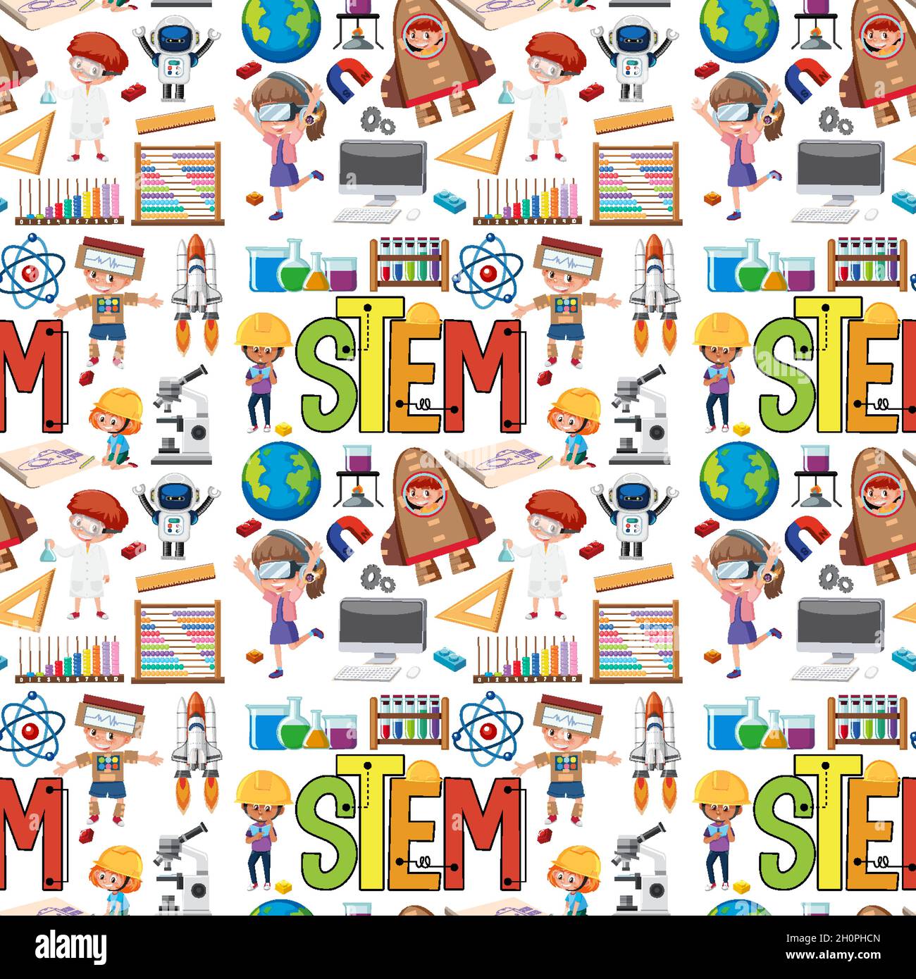 Colourful STEM education seamless background illustration Stock Vector ...