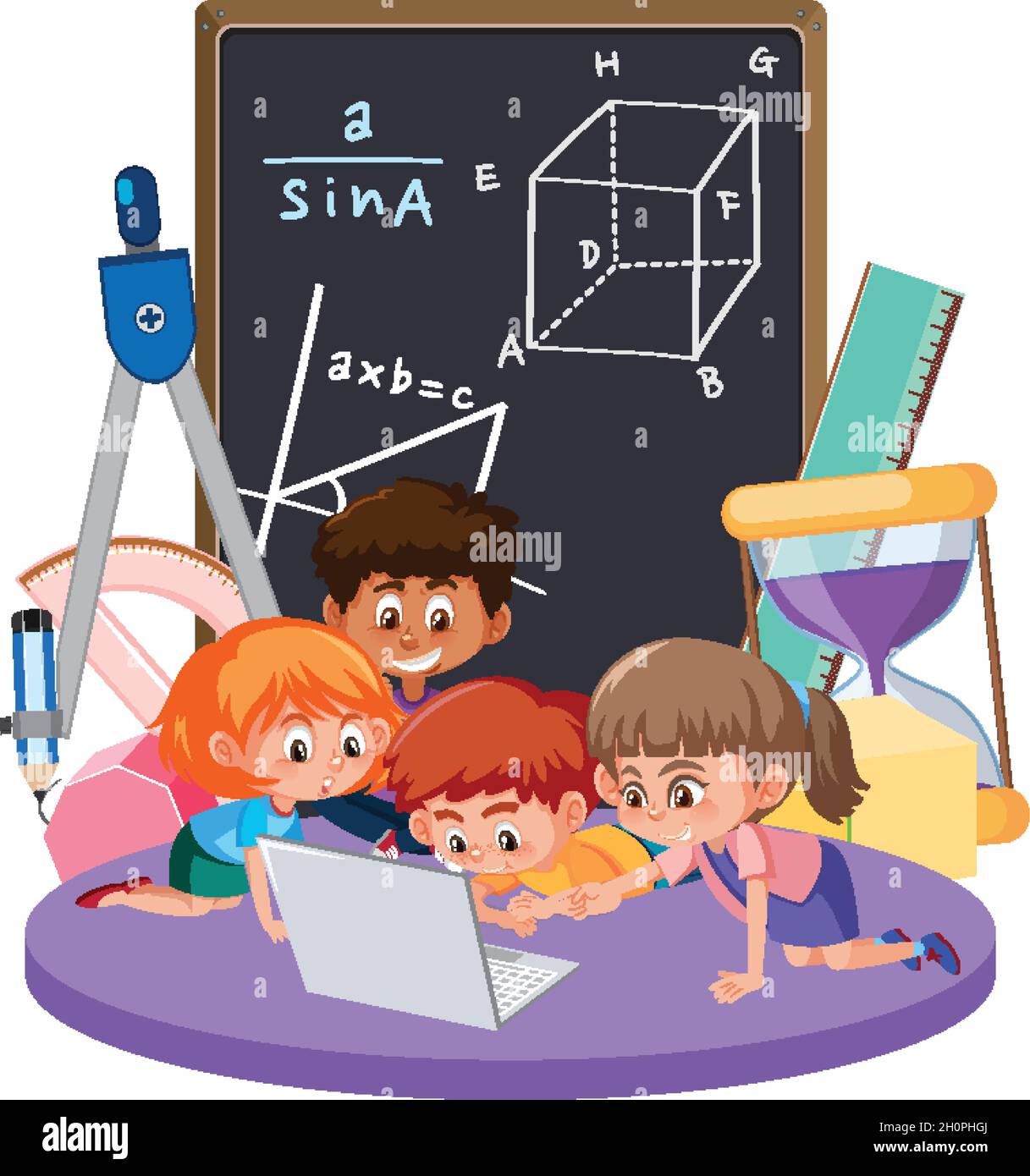 Children learning math with math symbol and icon illustration Stock ...