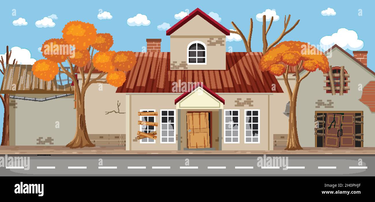 Abandon empty rutal town with old broken house background illustration ...
