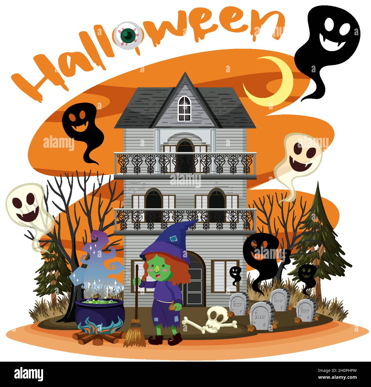 Haunted house in cartoon style illustration Stock Vector Image & Art ...