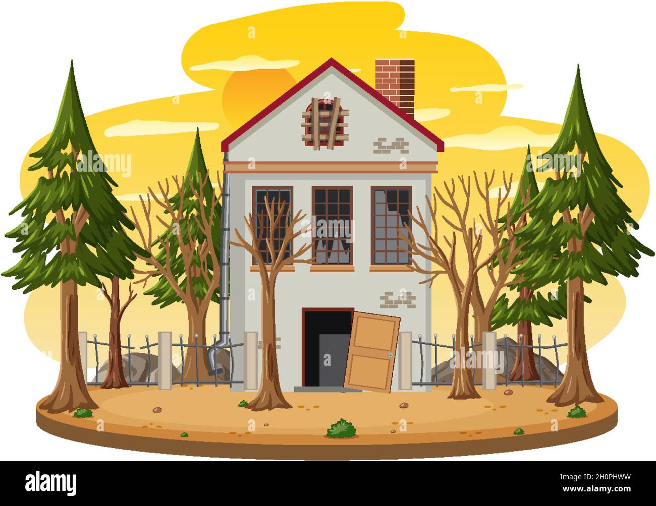 Isolated old broken house in the rural illustration Stock Vector Image ...
