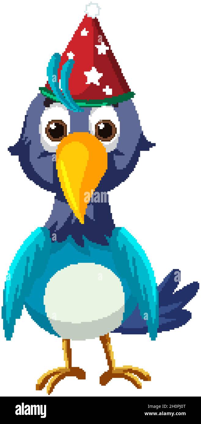 Blue bird wearing Christmas hat cartoon character illustration Stock ...