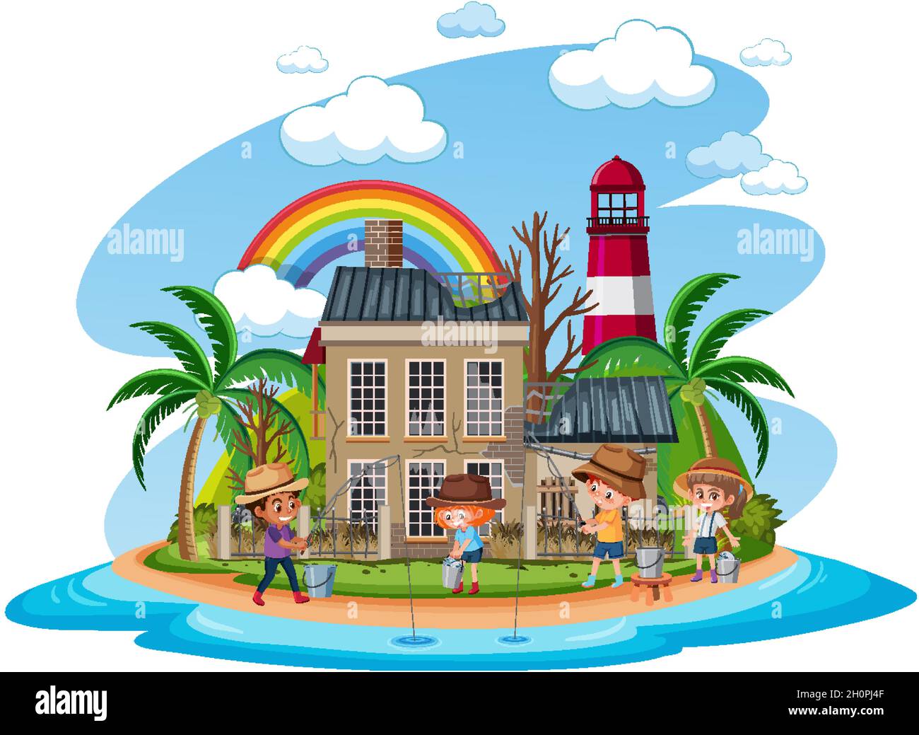 Villager fishing on the island illustration Stock Vector Image & Art ...