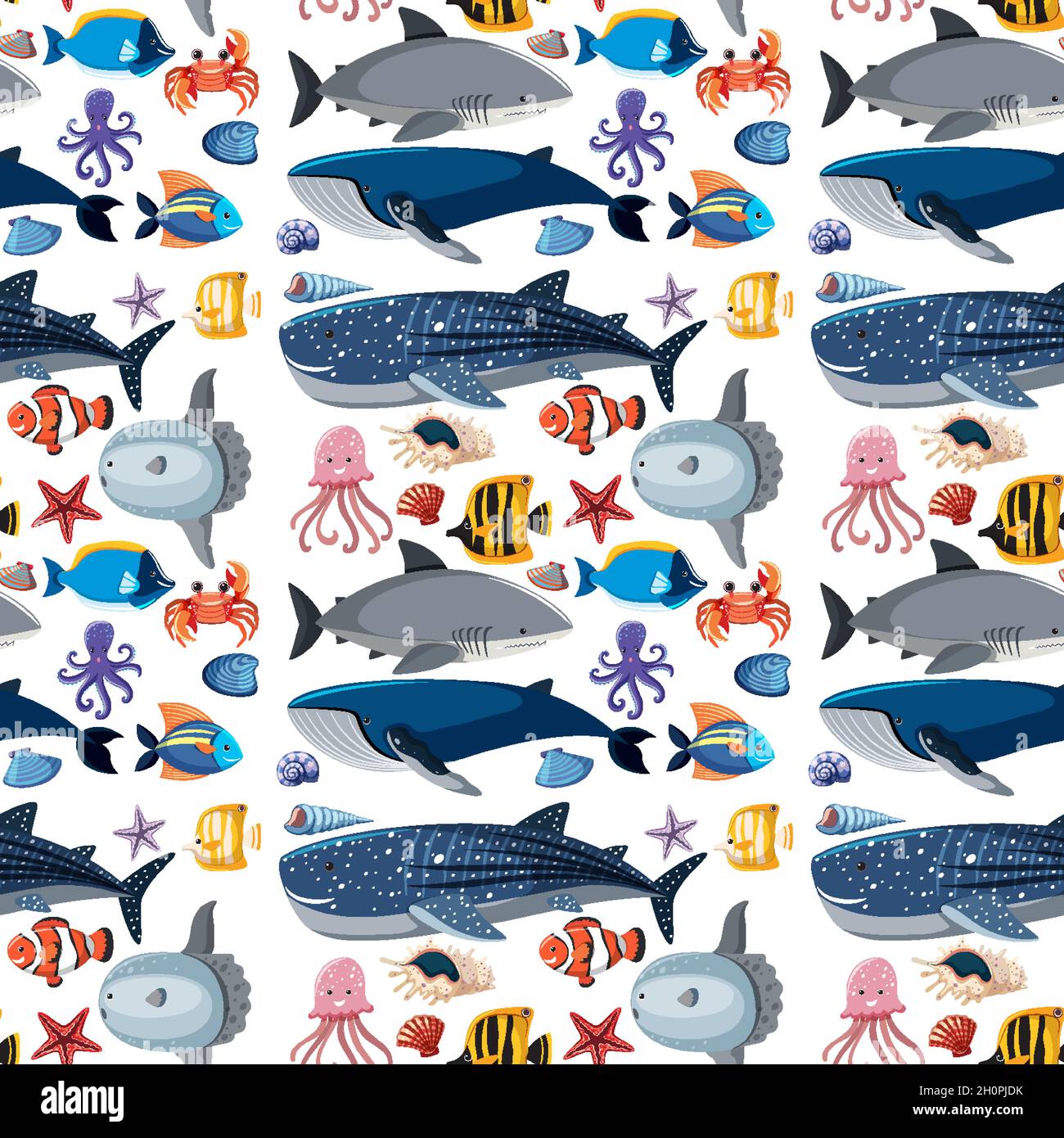 Cartoon Sea Life Seamless Pattern with Sea Animals illustration Stock ...