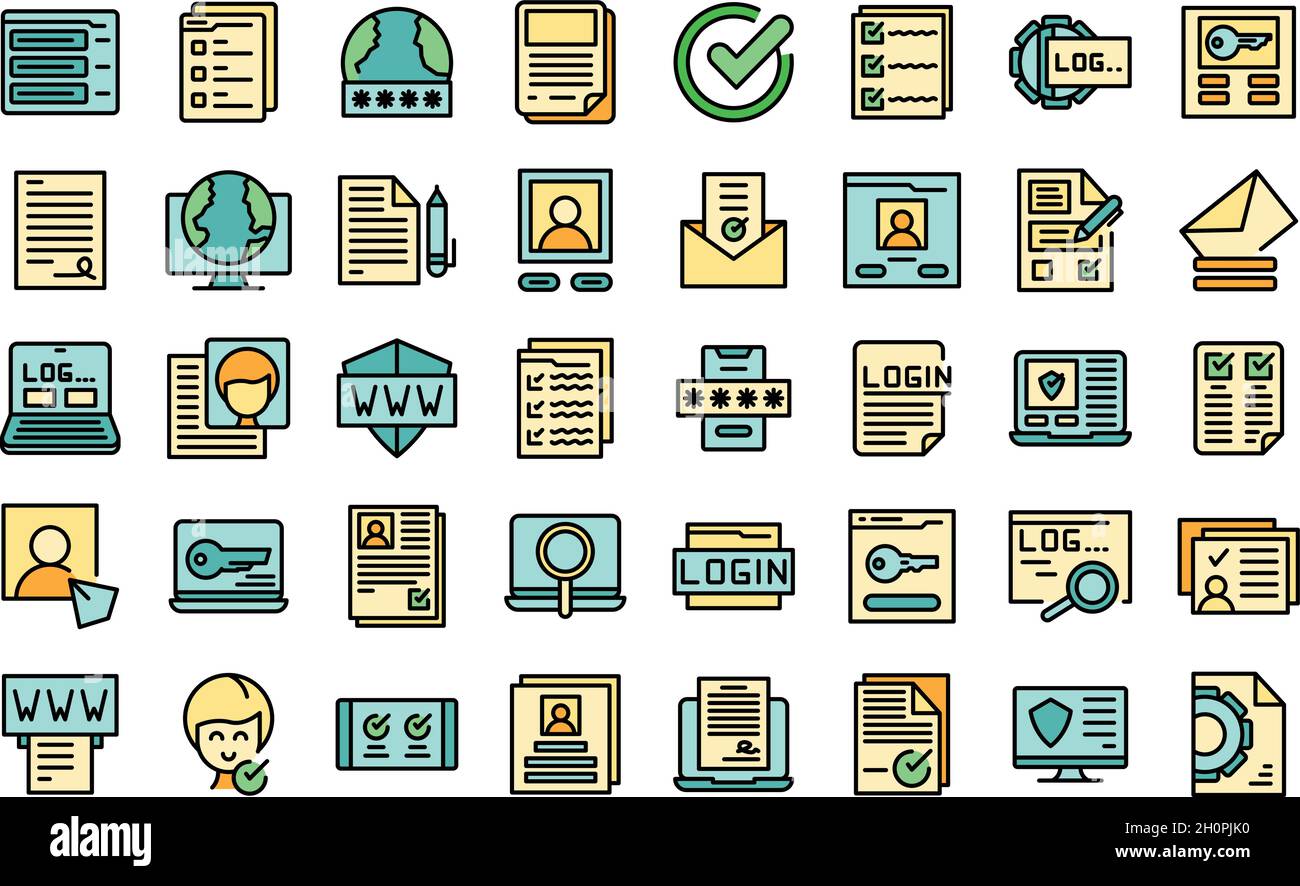Registration icons set outline vector. Account create. New register ...