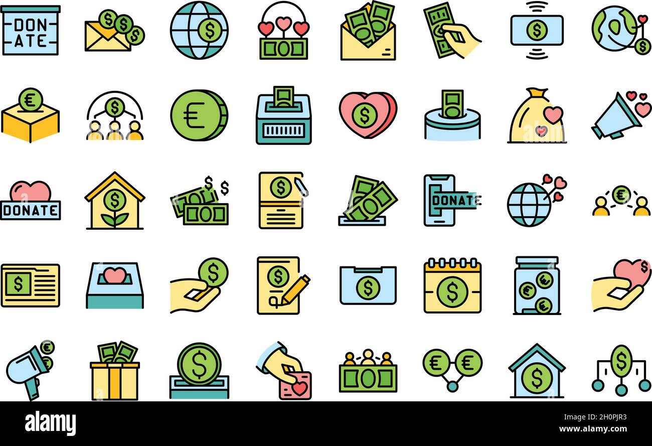 Fundraising icons set outline vector. Contribute donate. Charitable ...