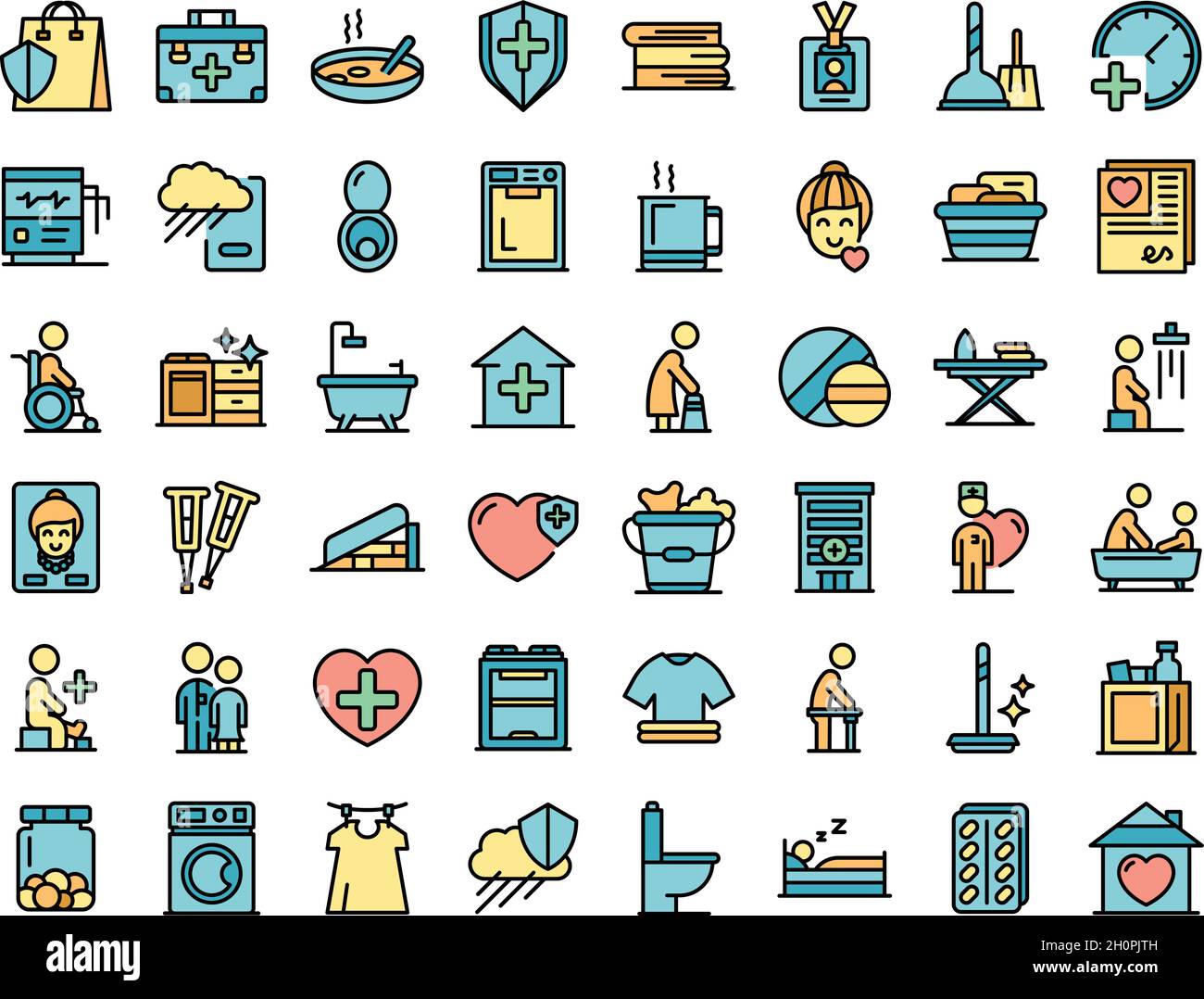 Home care services icons set outline vector. Old senior. Nurse people ...