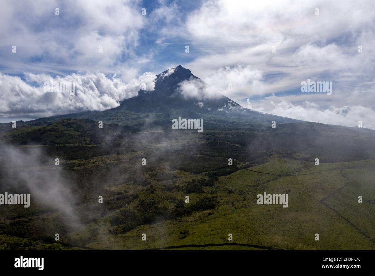 pico island azores volcano aerial drone view panorama Stock Photo - Alamy