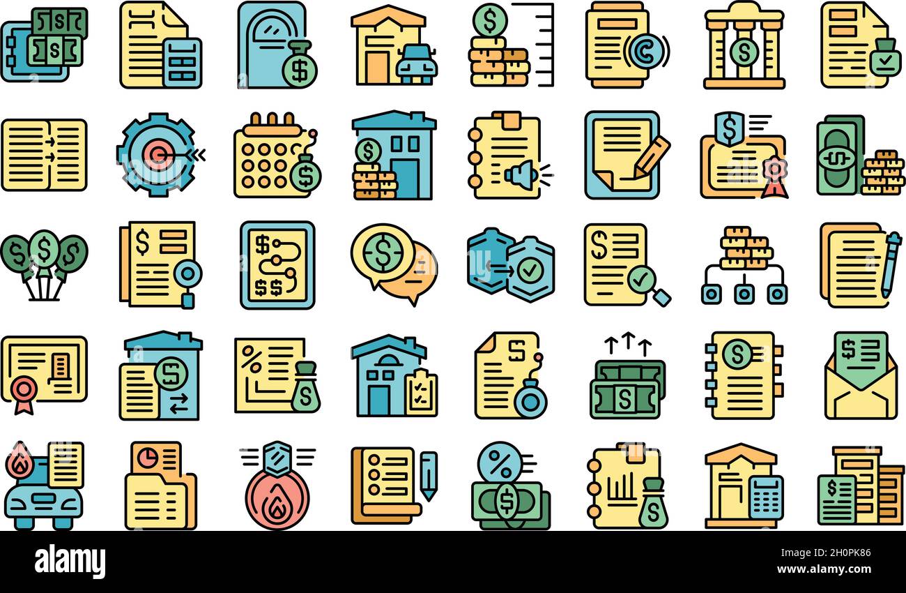 Collateral icons set outline vector. Credit extension. Property agreement Stock Vector Image ...