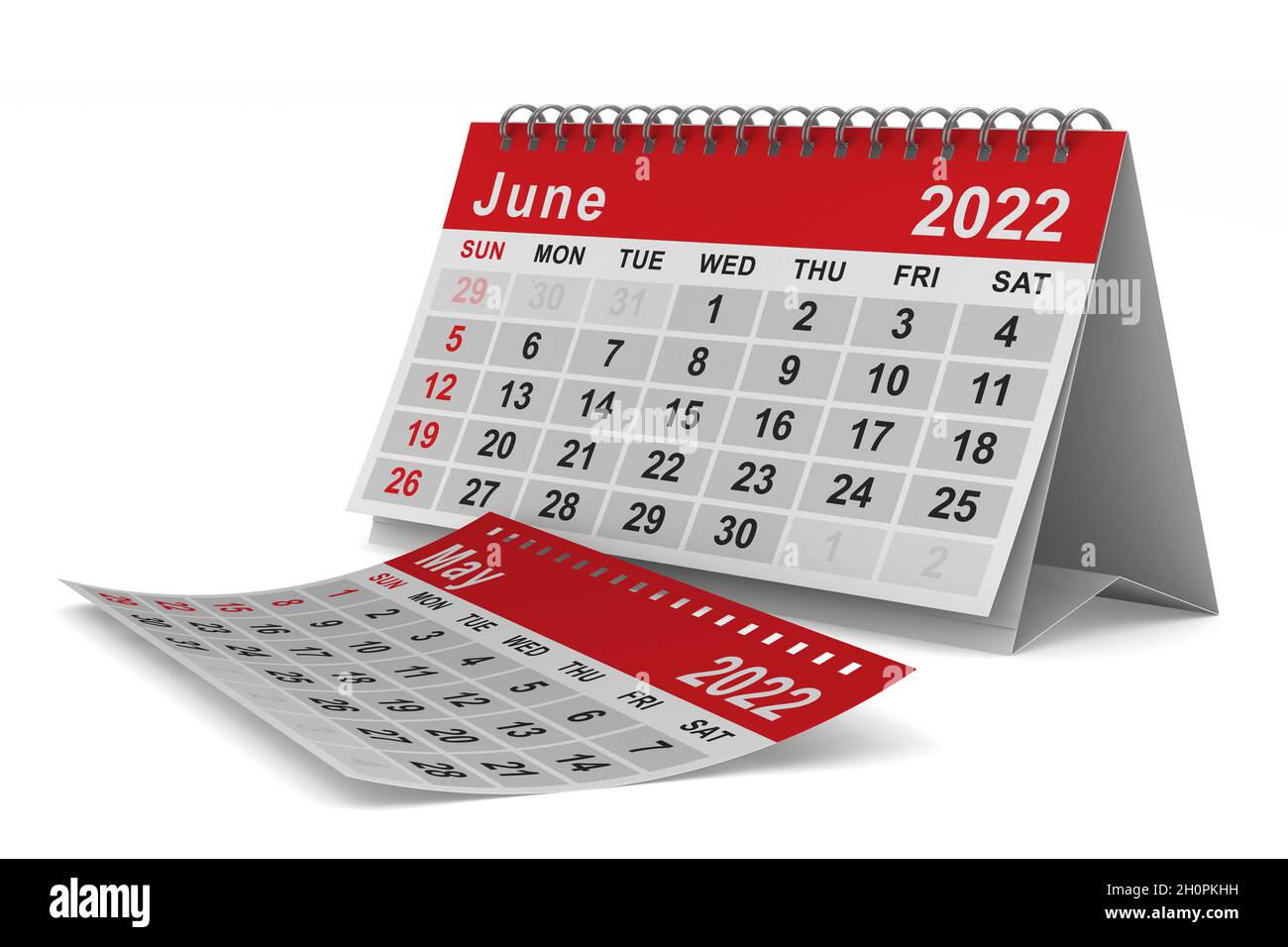 2022 year. Calendar for June. Isolated 3D illustration Stock Photo - Alamy