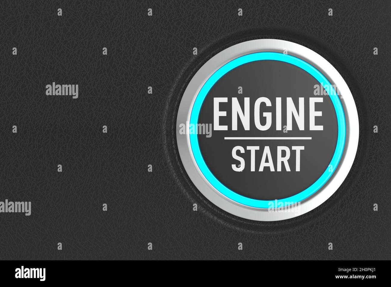 push button with text start engine on dark background. 3D illustration ...