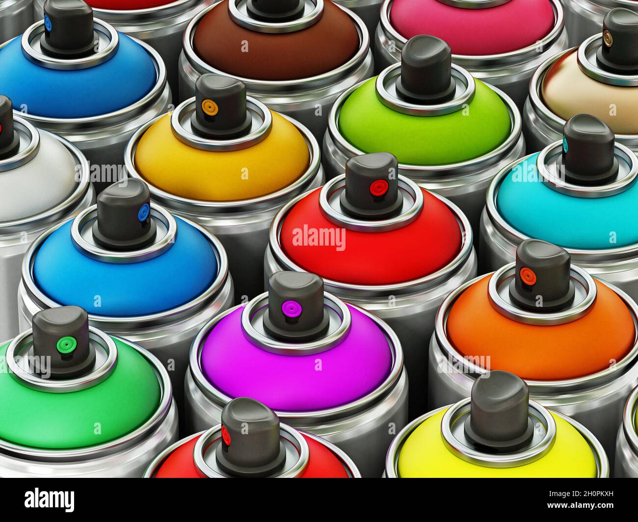 Colorful spray cans background. 3D illustration Stock Photo - Alamy