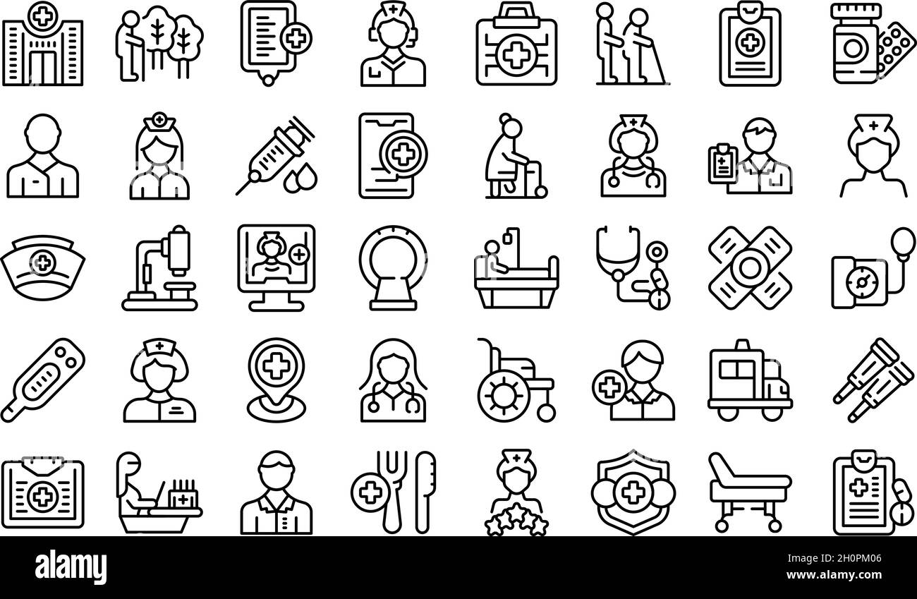 Nursing assistant icons set outline vector. Old people. Care patient ...