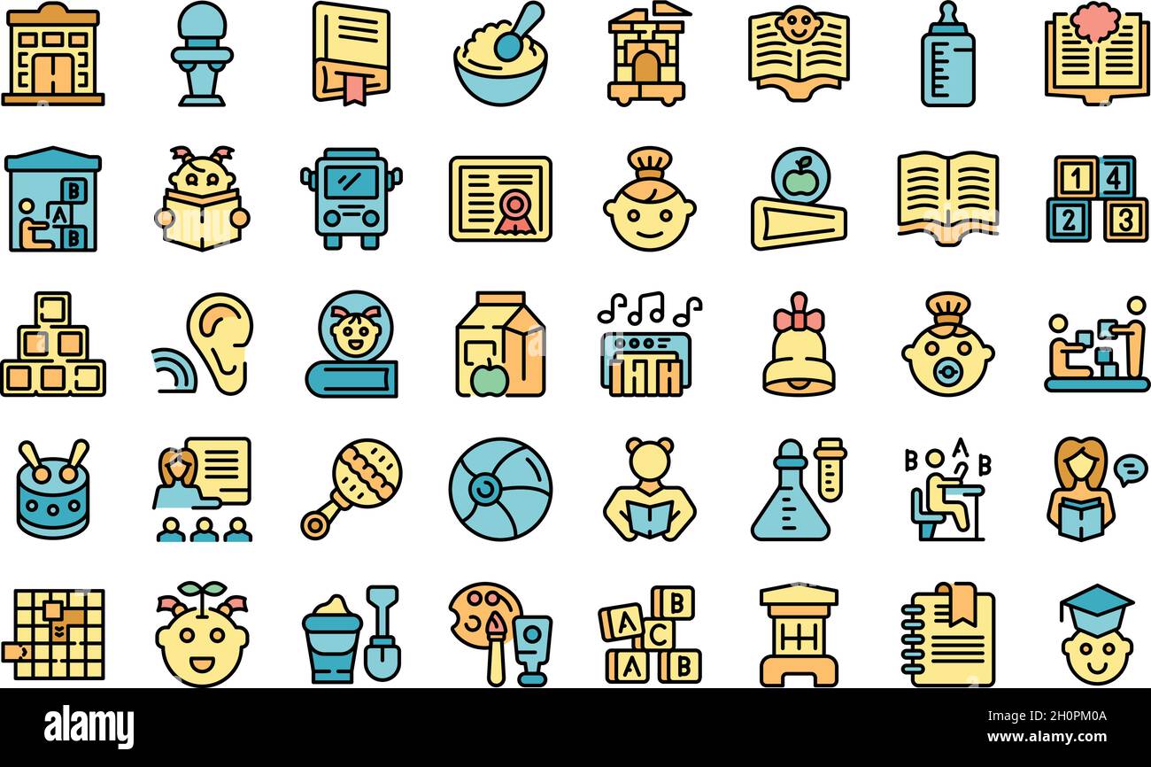 Early educations icons set outline vector. Baby learn. Children school ...