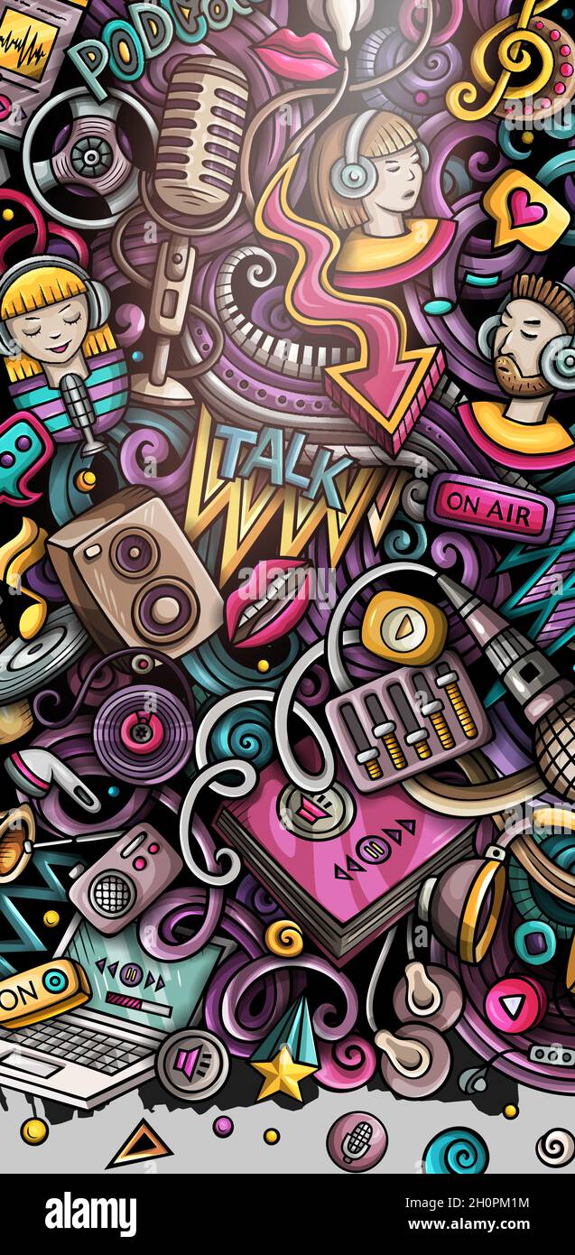 Audio Content hand drawn doodle banner. Cartoon vector detailed flyer ... Audio Content hand drawn doodle banner. Cartoon vector detailed flyer ...