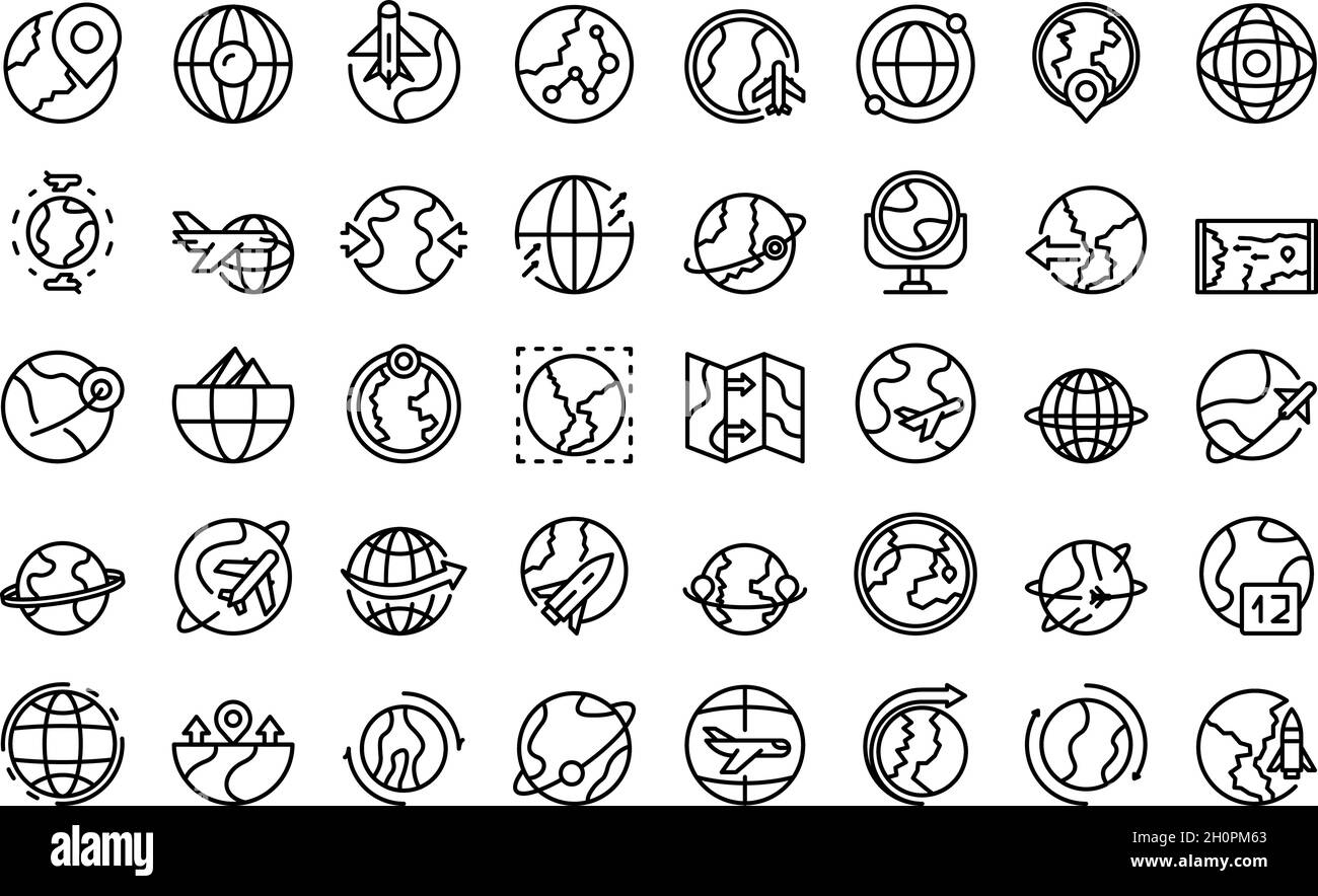 Around the world icons set outline vector. Globe world. Arrow wire ...