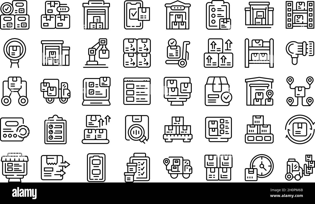 Inventory optimization icons set outline vector. Location management ...