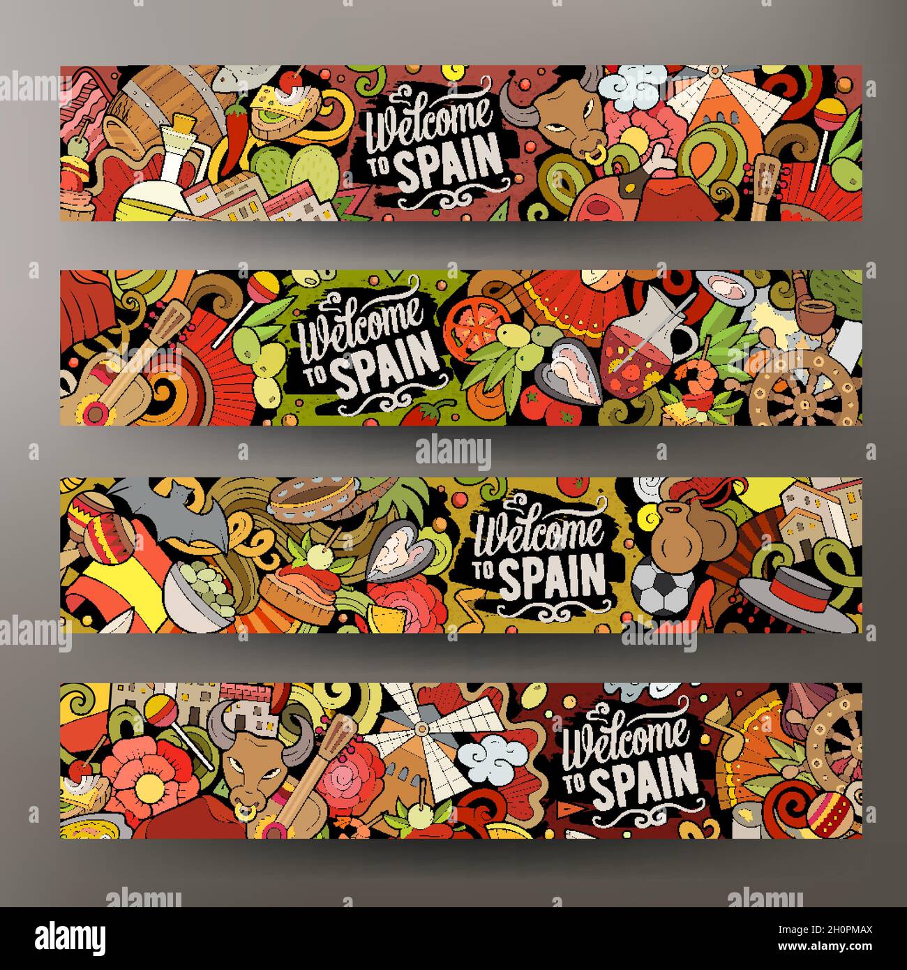 Cartoon cute colorful vector doodles Spain banners Stock Vector Image ...