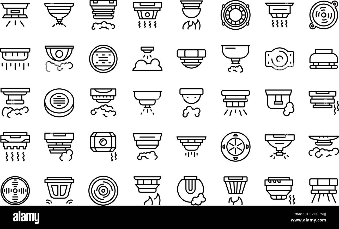 Smoke detector icons set outline vector. Alarm celling. Fire accident ...