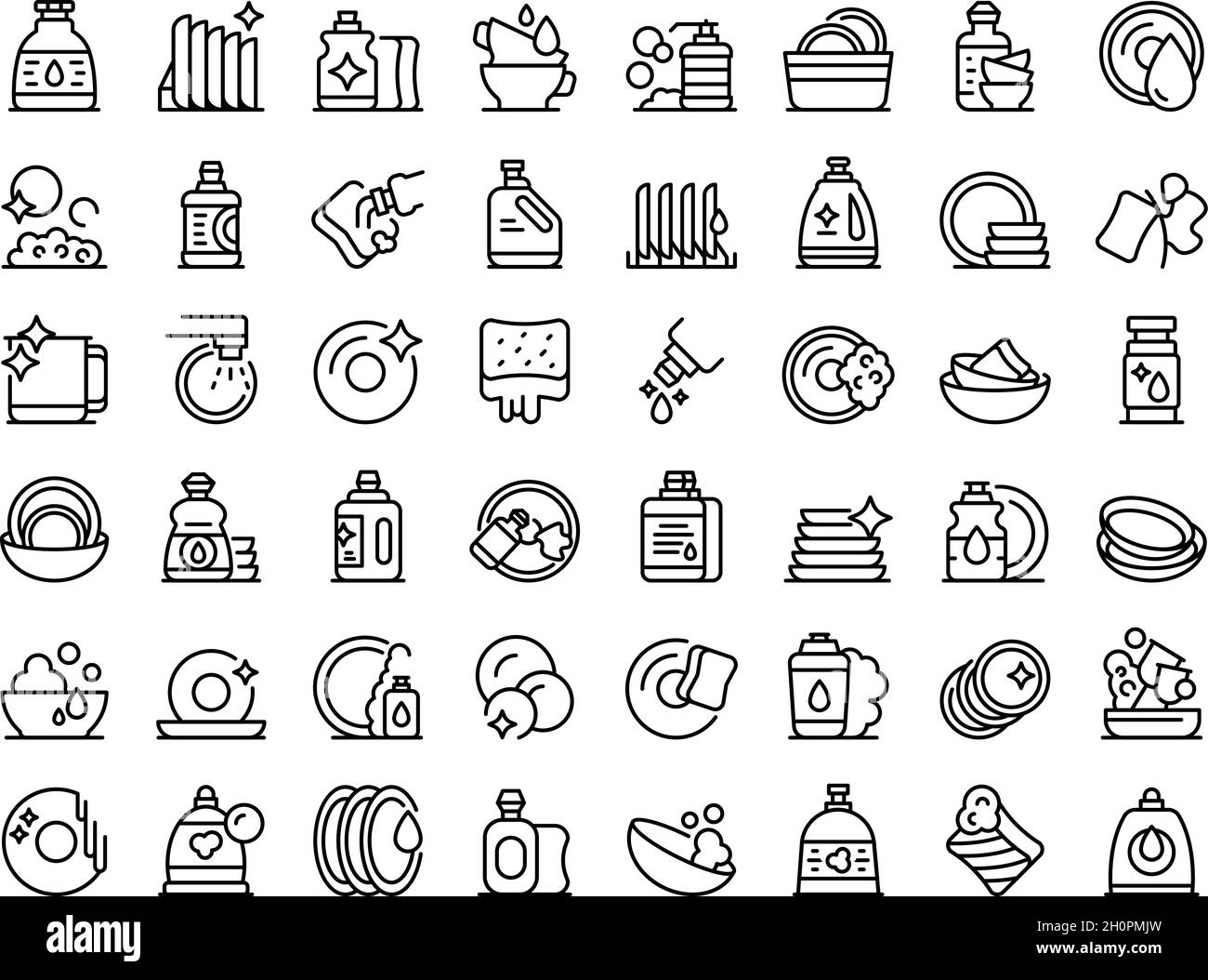 Dishwashing detergents icons set outline vector. Crockery bowl. Ceramic ...