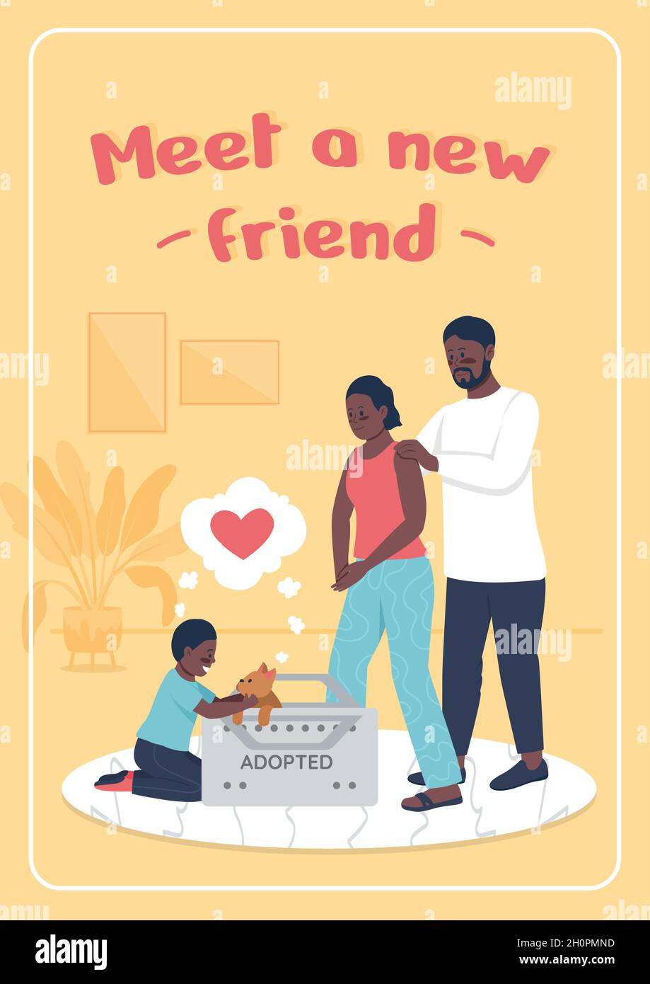 Family adopting dog poster flat vector template Stock Vector Image ...