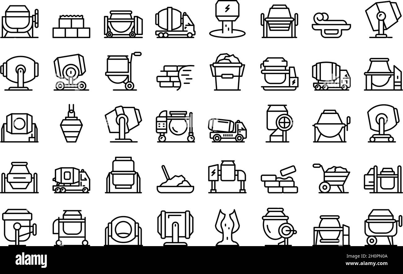 Concrete mixer icons set outline vector. Cement truck. Auto blender ...