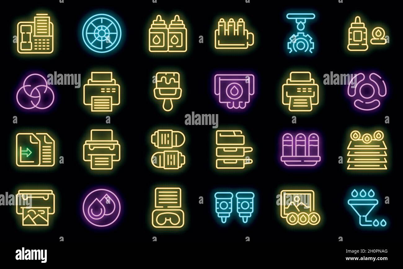 Cartridge filling icons set outline vector. Computer copier. Digital ...