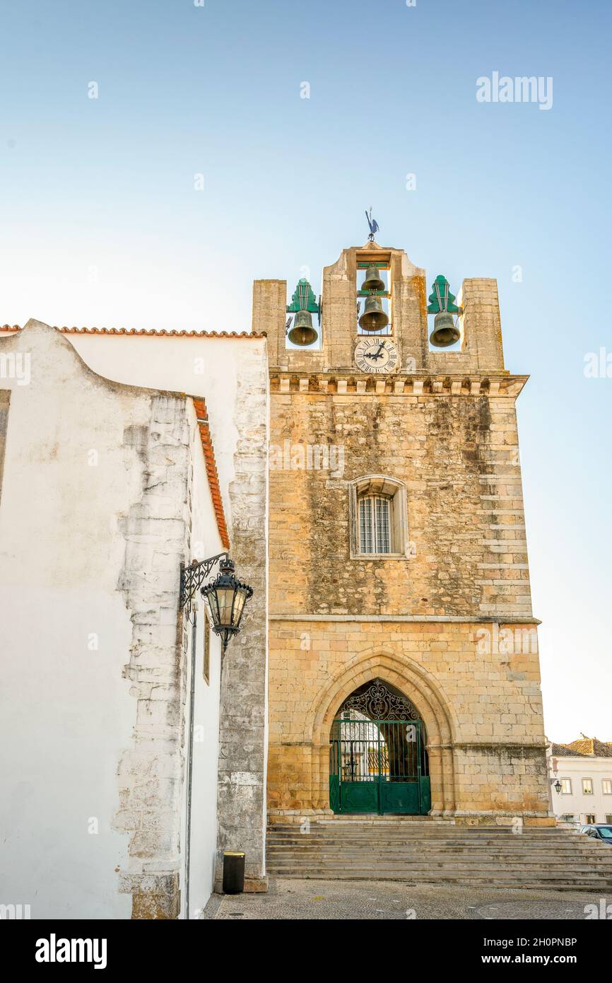 Historic cathedral in the old town of Faro, Algarve, south of Portugal ...