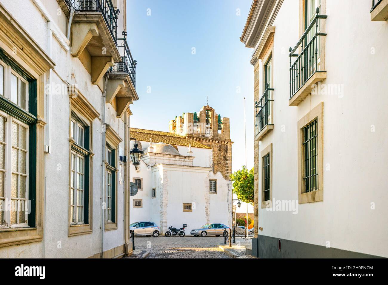 Historic cathedral in the old town of Faro, Algarve, south of Portugal ...
