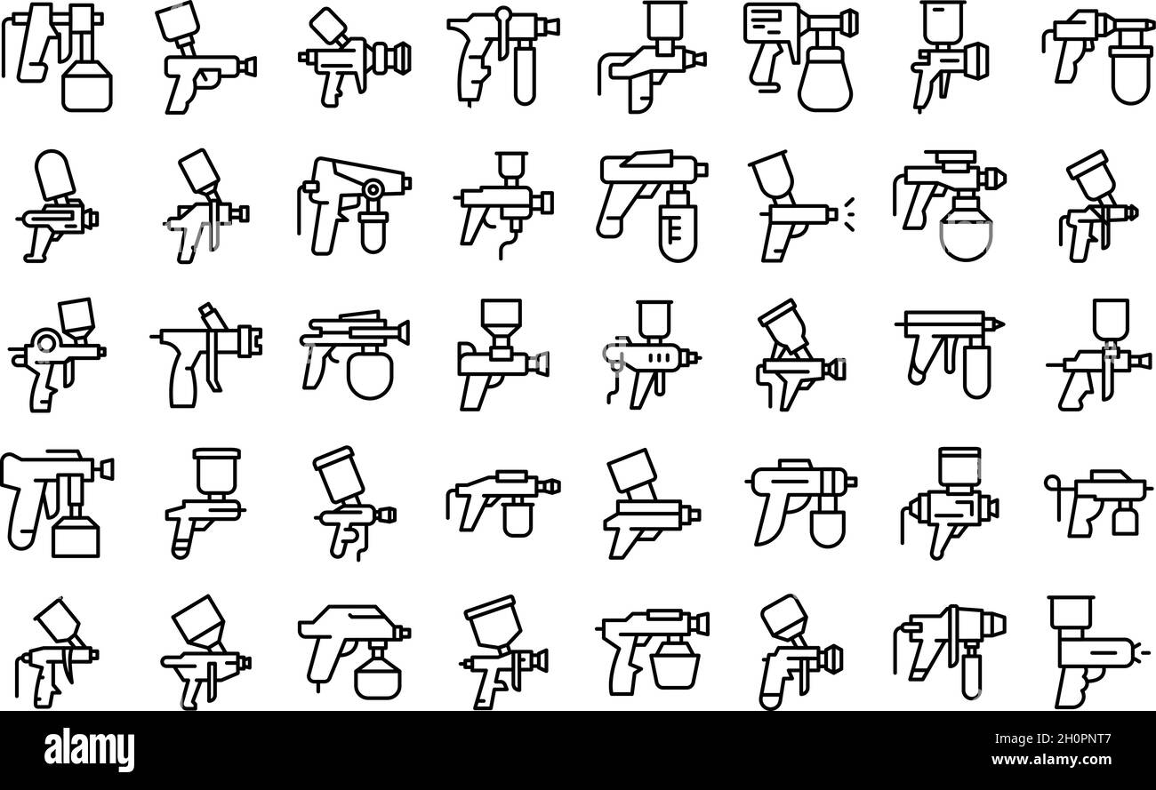 Paint sprayer icons set outline vector. Wrap coating. Automotive spray ...