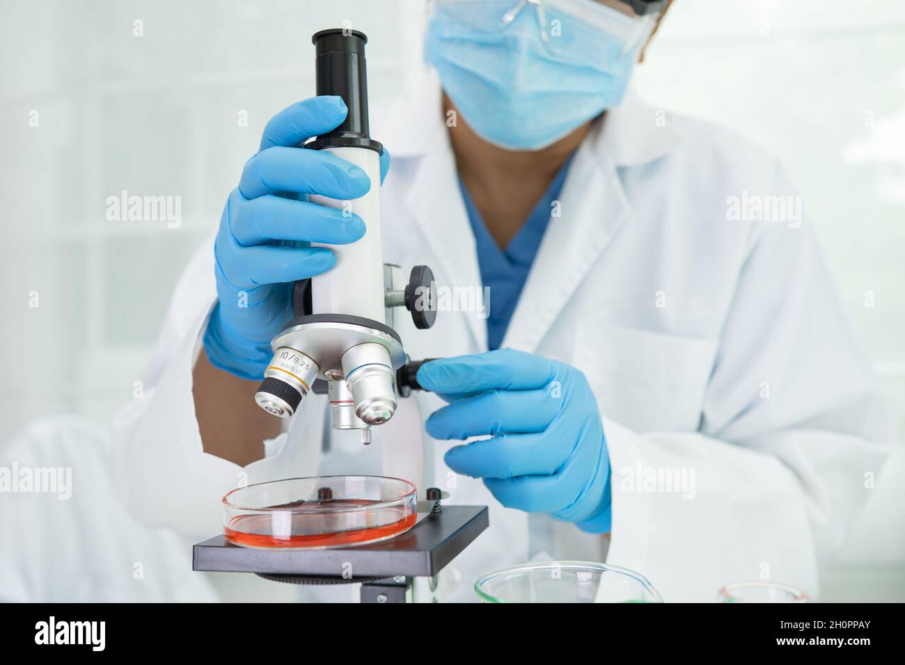 Asian scientist biochemist or microbiologist working research with a ...