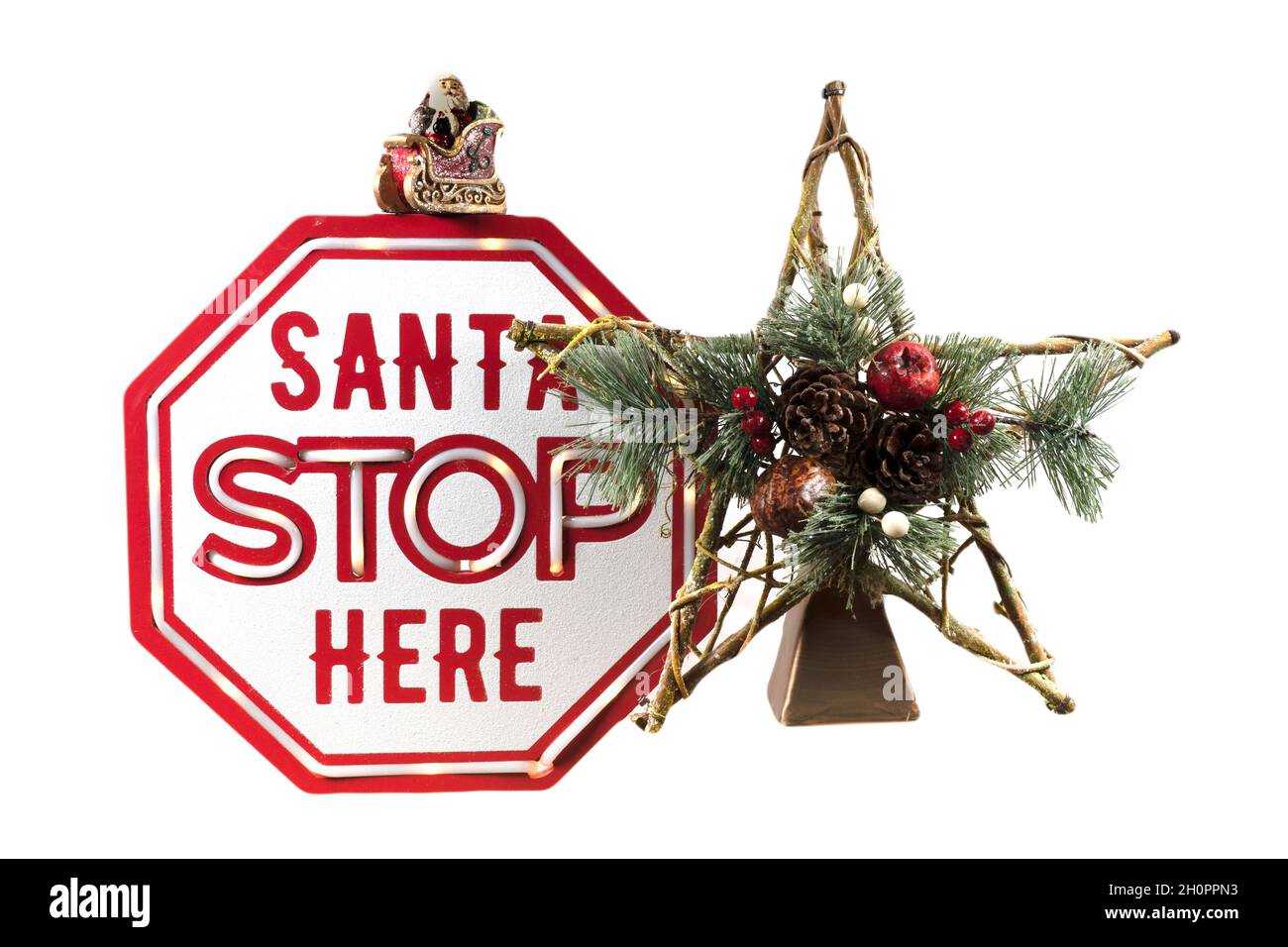 Santa Claus stop sign with star and bell of santa Christmas concept ...