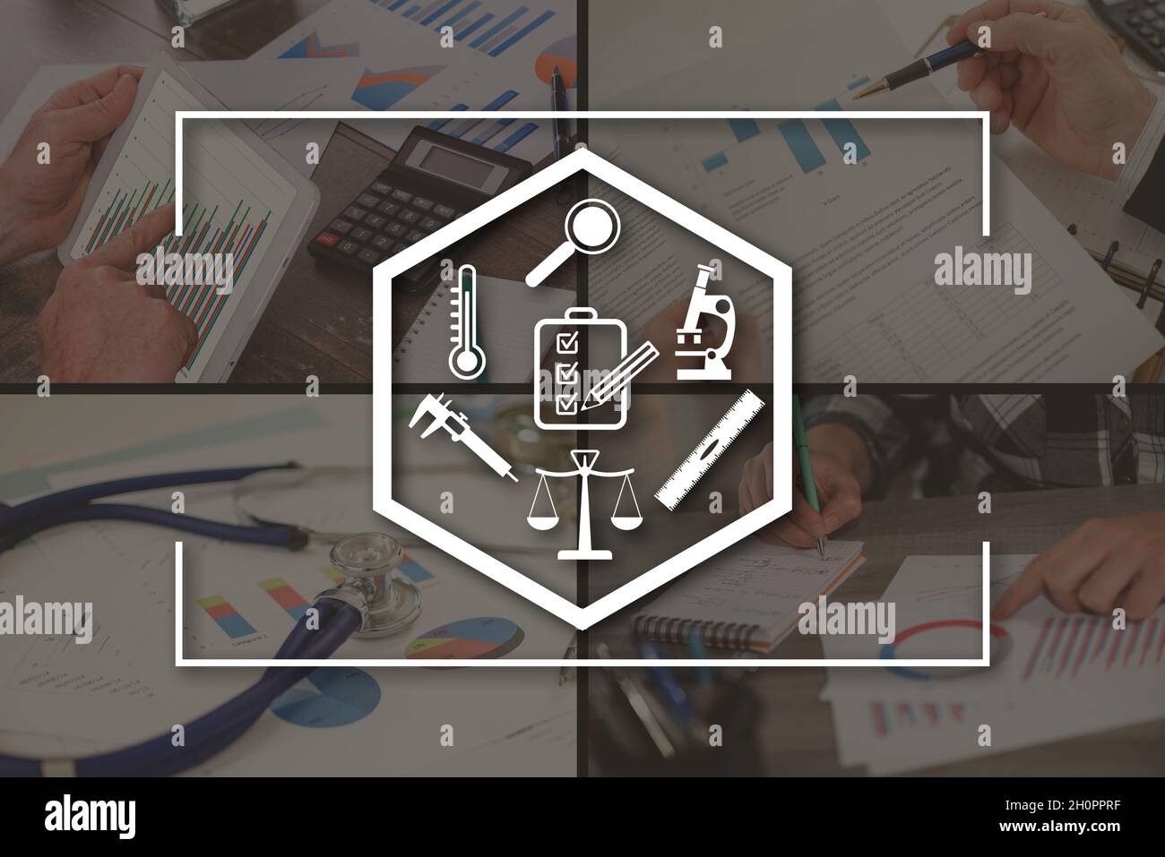 Assessment concept illustrated by pictures on background Stock Photo ...