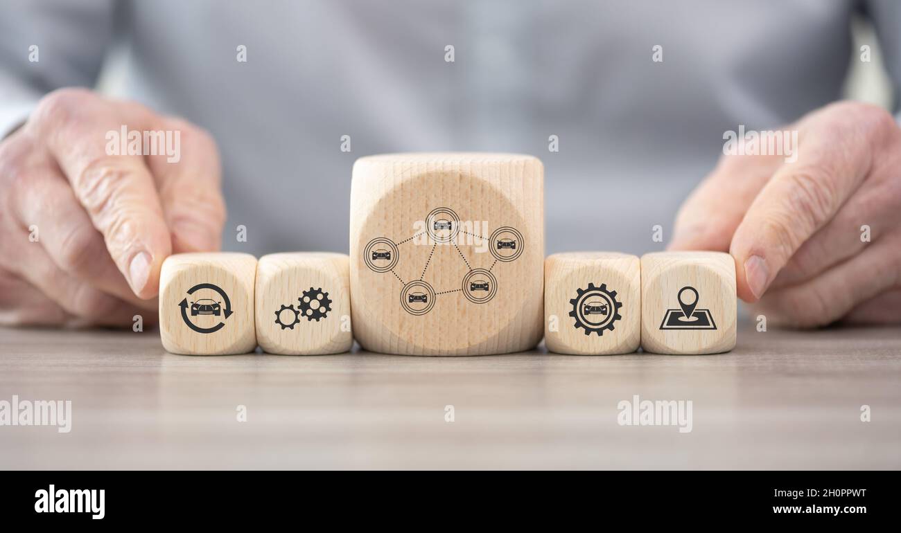 Wooden blocks with symbol of connected cars concept Stock Photo - Alamy