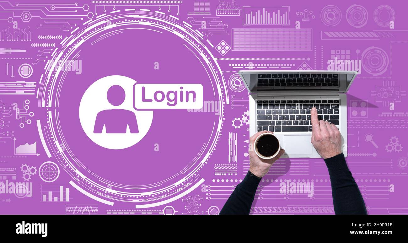 Top view of hands using laptop with symbol of login concept Stock Photo ...