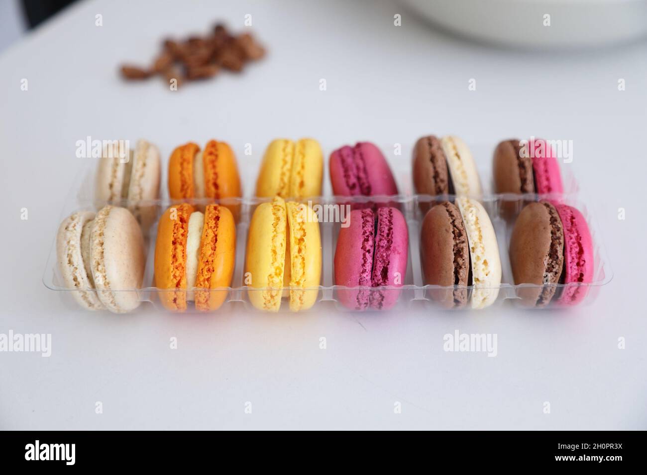French macaron sweets (also known as macaroons). Confectionery of ...