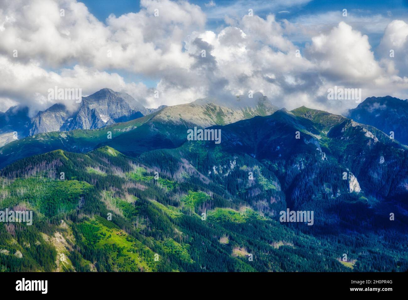 Tatry mountains in Slovakia seen from hiking trail in Poland. Tatry ...
