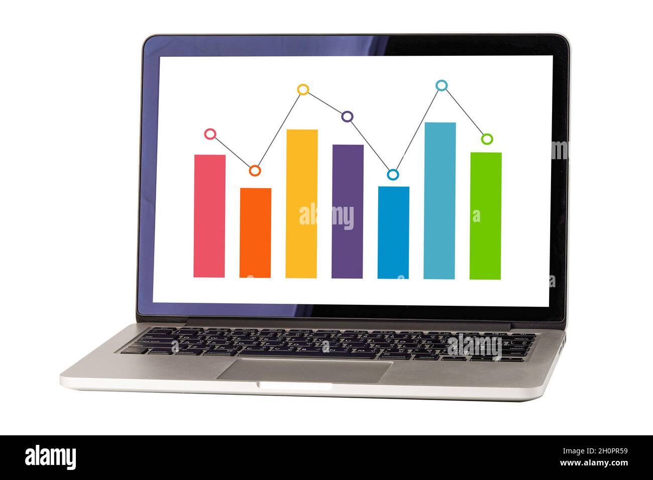 Laptop computer with graph isolated on white background Stock Photo - Alamy
