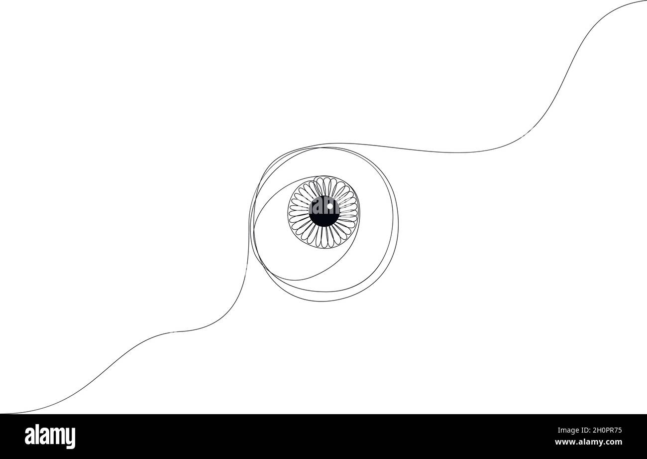 One line eyeball drawing. Single line eye with detailed iris vector ...