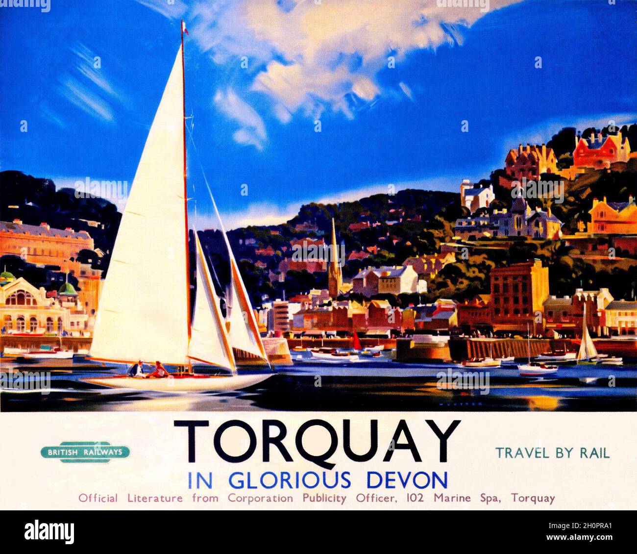 Vintage British Railways travel poster of Torquay, Devon Stock Photo ...