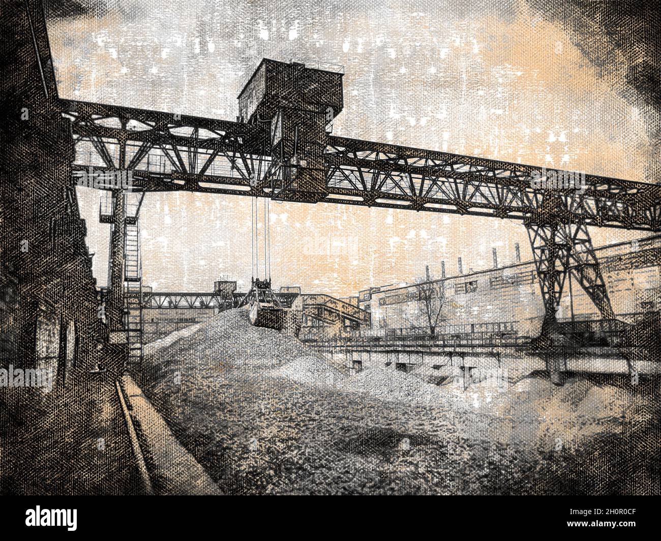 Gantry crane. Industrial. Grab crane will perform cargo operations in ...