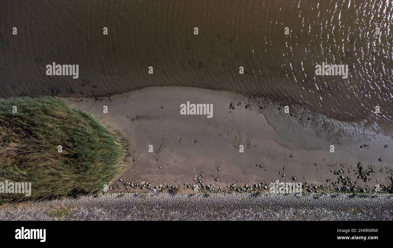 rock dike protection of the coast in the Netherlands. Top view Stock ...