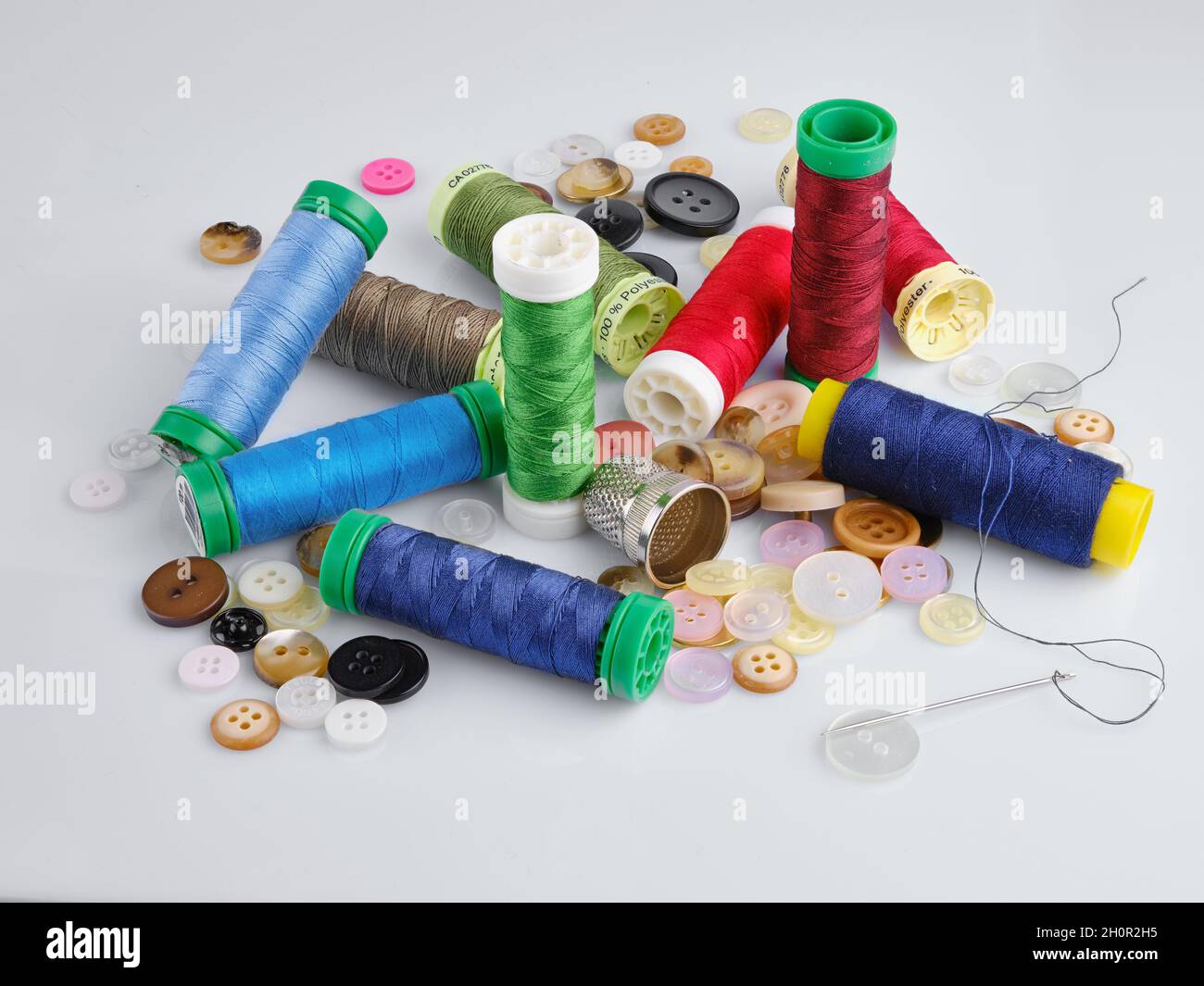 Composition with tailor threads isolated on white background Stock ...