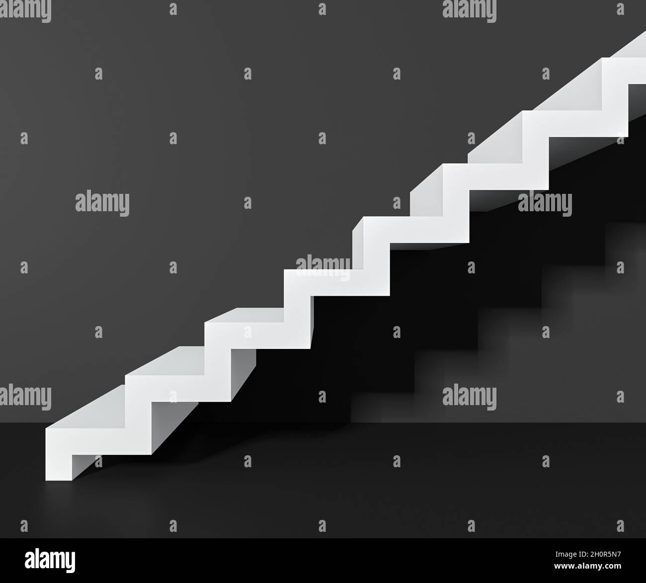 White stairs isolated on black background; abstract steps perspective ...