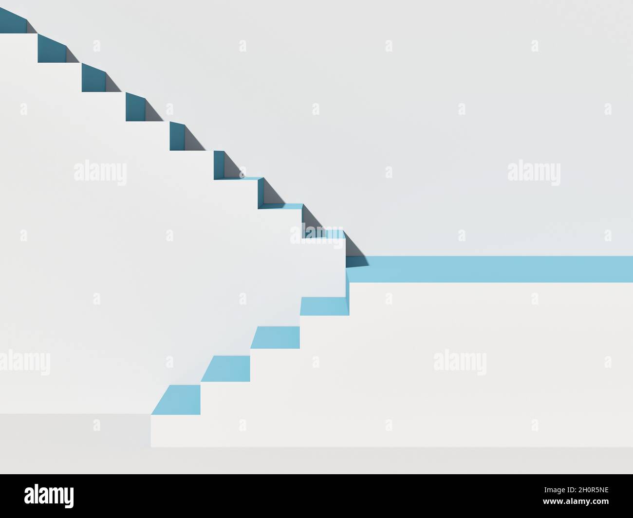 White and blue stairs on white background; abstract steps 3d rendering ...