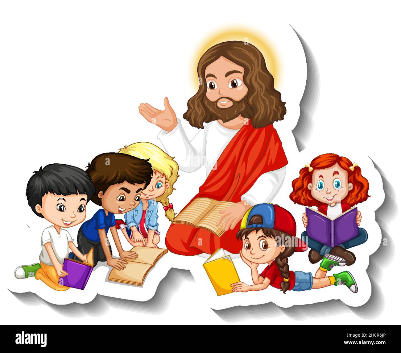 Jesus Christ with children group sticker on white background ...