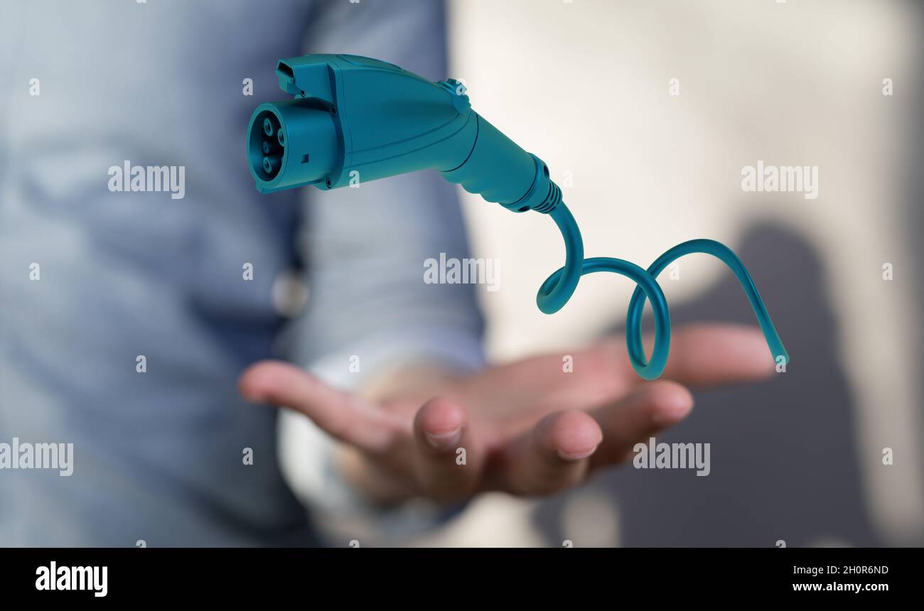 3D rendering of floating electronic vehicle part on a man's hand Stock ...