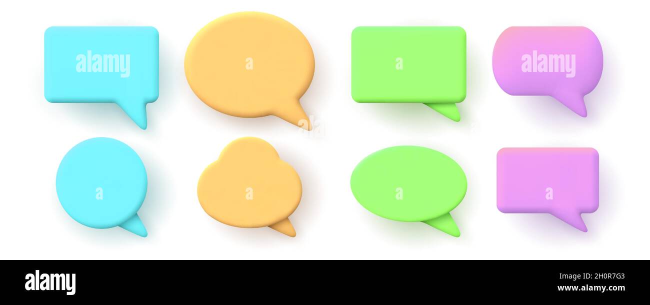 3d notification, chat message or speech bubbles shapes. Dialogue window ...