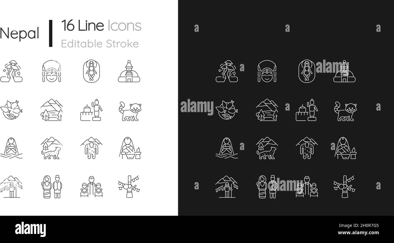 Nepal cultural heritage linear icons set for dark and light mode Stock ...